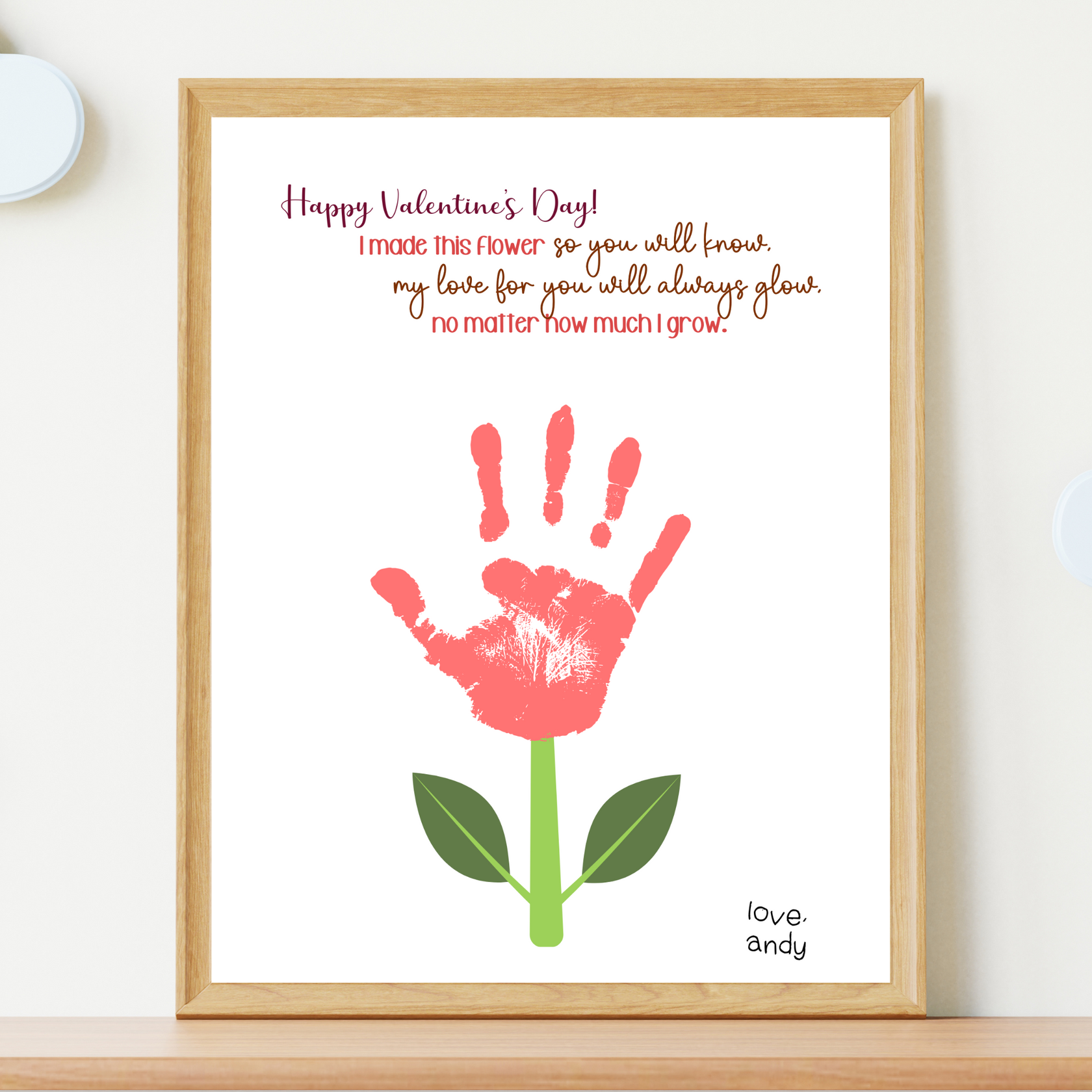 Valentine’s Day Handprint Craft Printable, Flower Poem Fun DIY Art for ...
