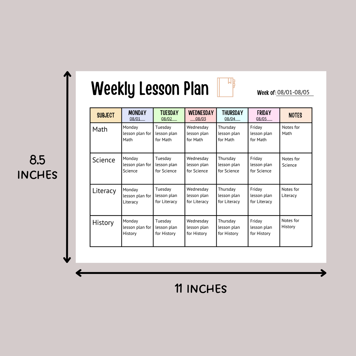 Weekly Lesson Plan Printable, Editable School Planner Schedule ...
