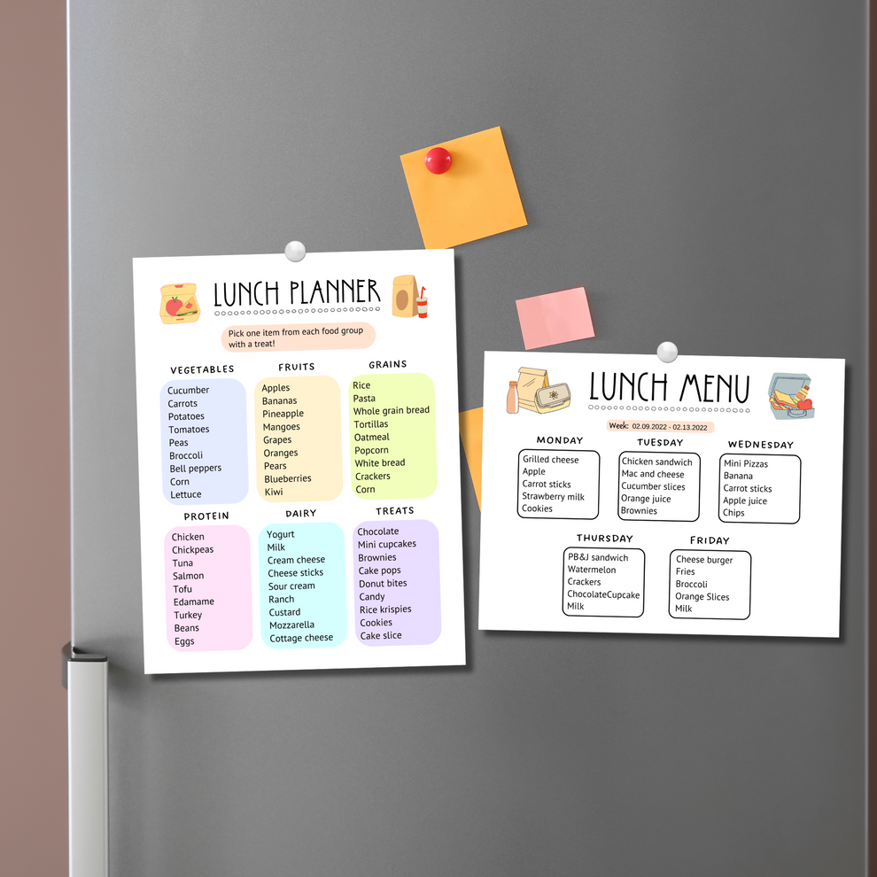 School Lunch Meal Planner Printable, Editable Lunch Menu Kids ...