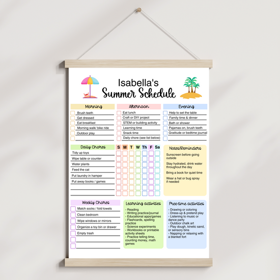 Summer Schedule Routine Chart for Kids Printable Editable Planner ...