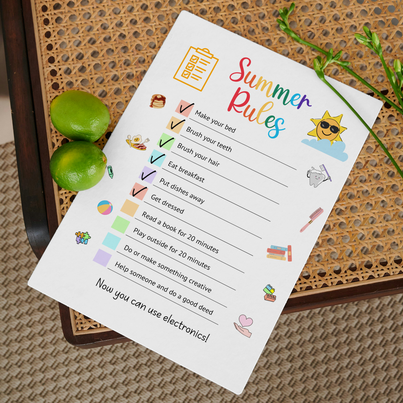 Editable Summer Rules for Kids, Printable Daily Checklist – Scribbled LLC