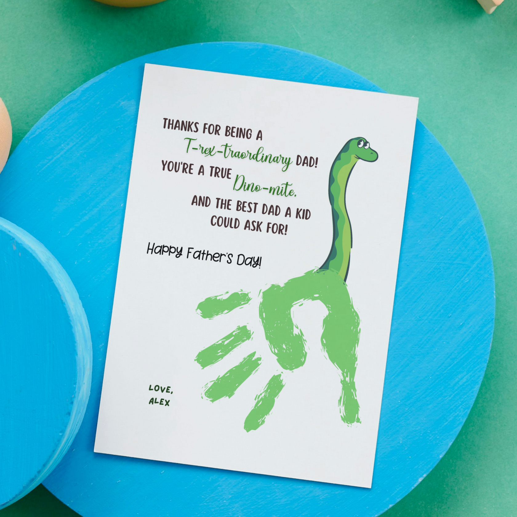 Fathers Day Handprint Craft for Kids Printable, DIY Dad Card Dino Art ...