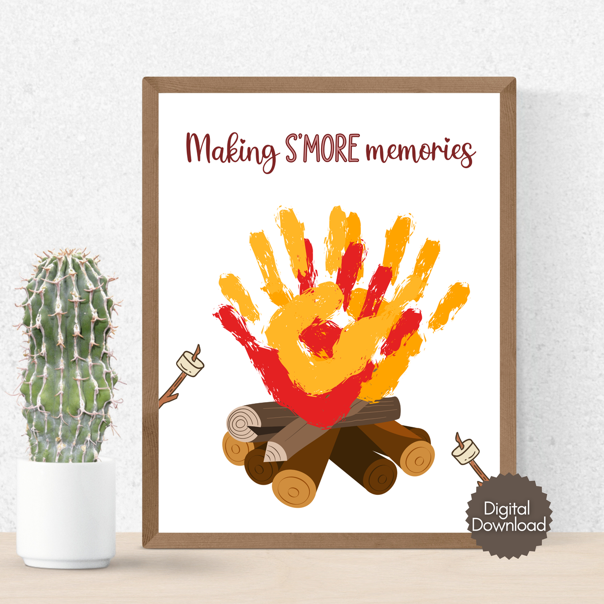 Summer Handprint Craft Printable, DIY Camp Fire Art Project for Kids A ...