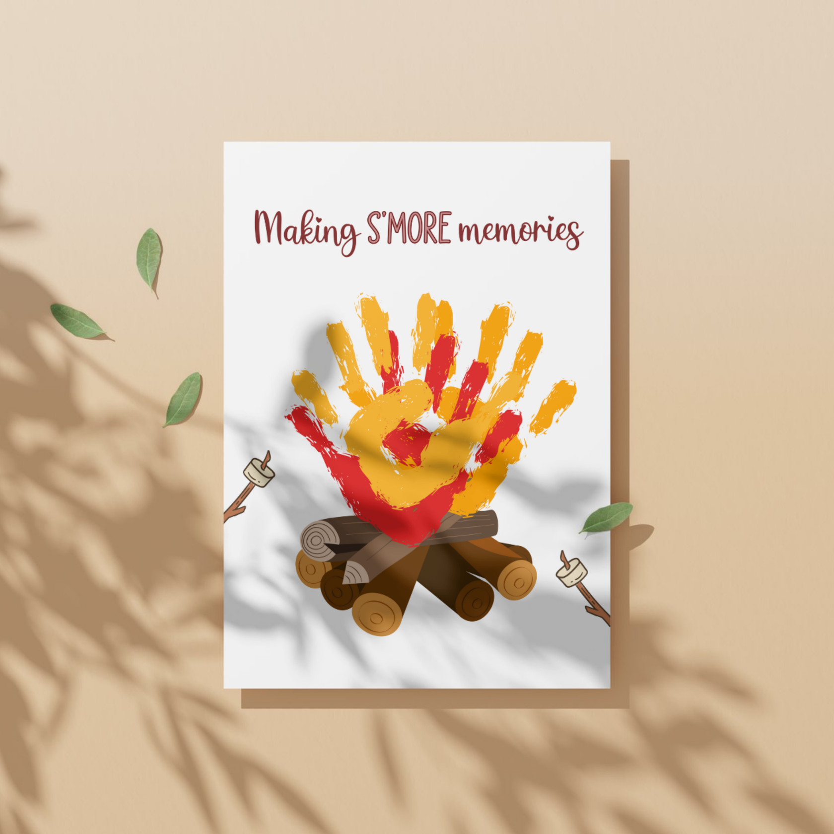 Summer Handprint Craft Printable, DIY Camp Fire Art Project for Kids A ...
