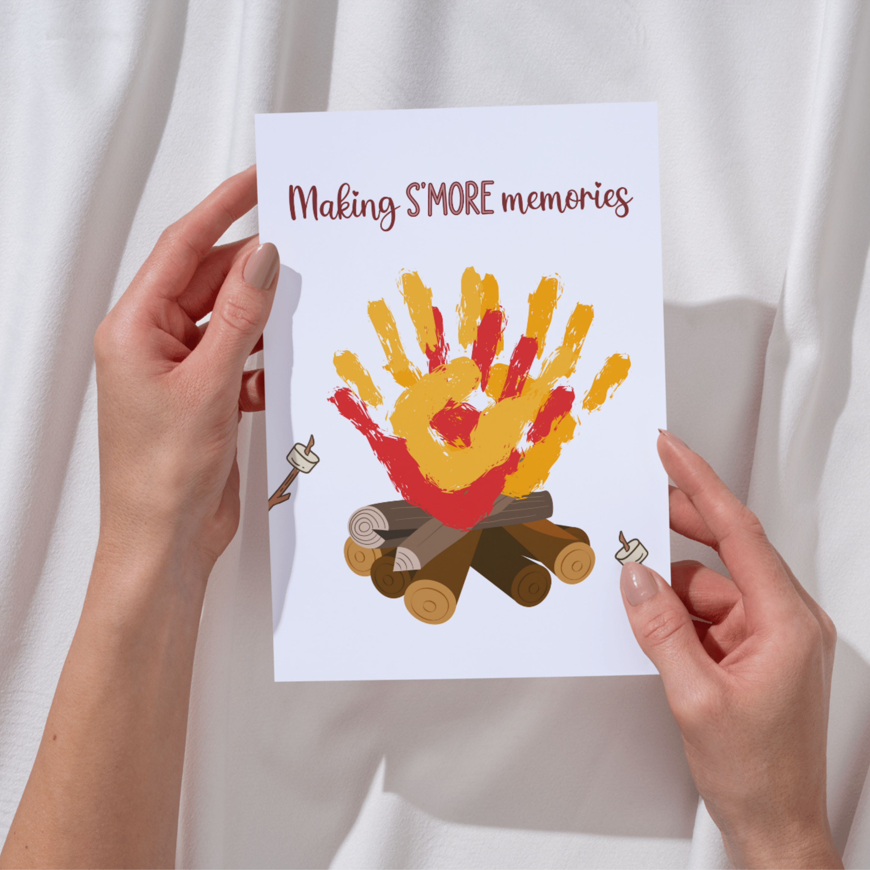 Summer Handprint Craft Printable, DIY Camp Fire Art Project for Kids A ...