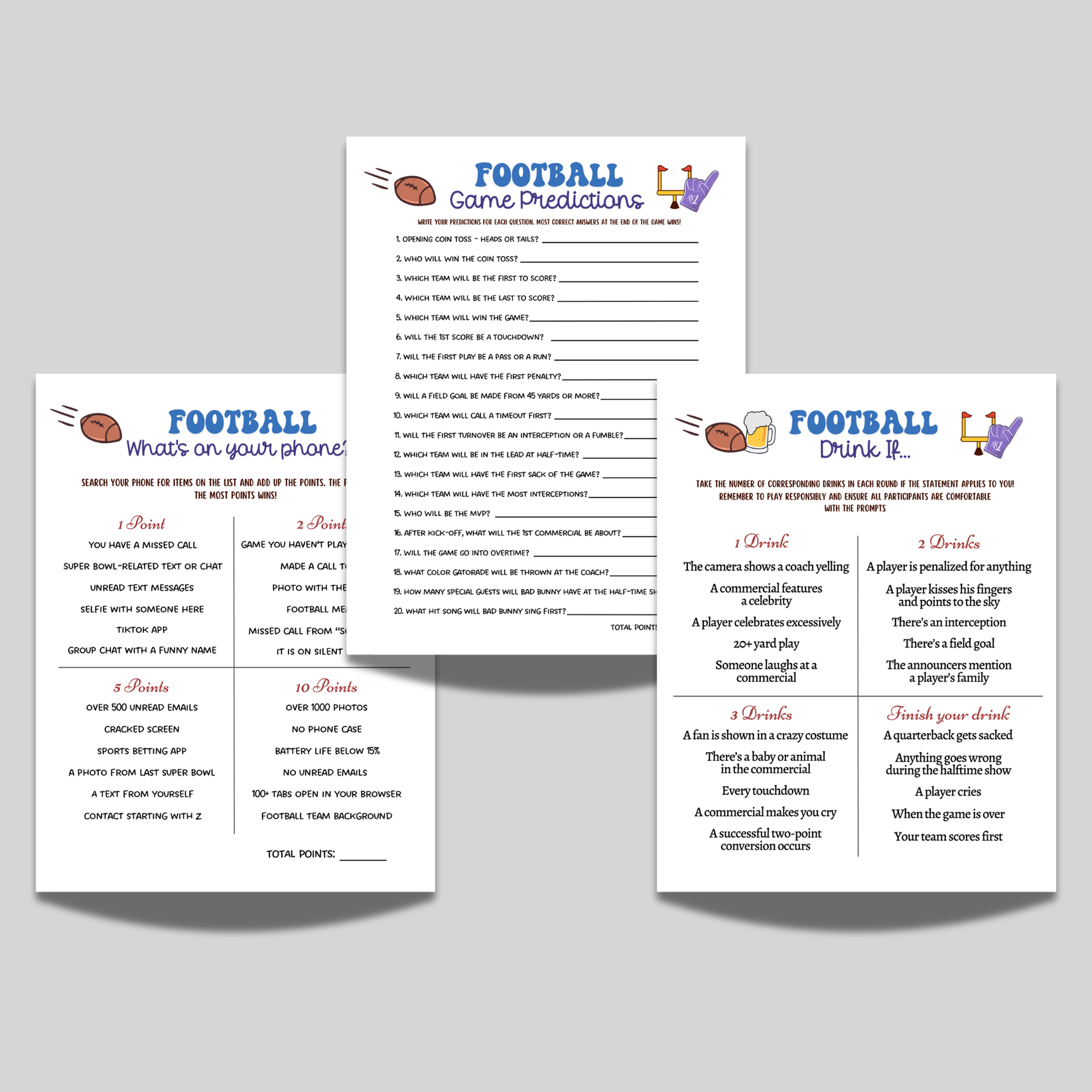Football Party Games Printable 2026 Super Bowl Activity – Scribbled LLC