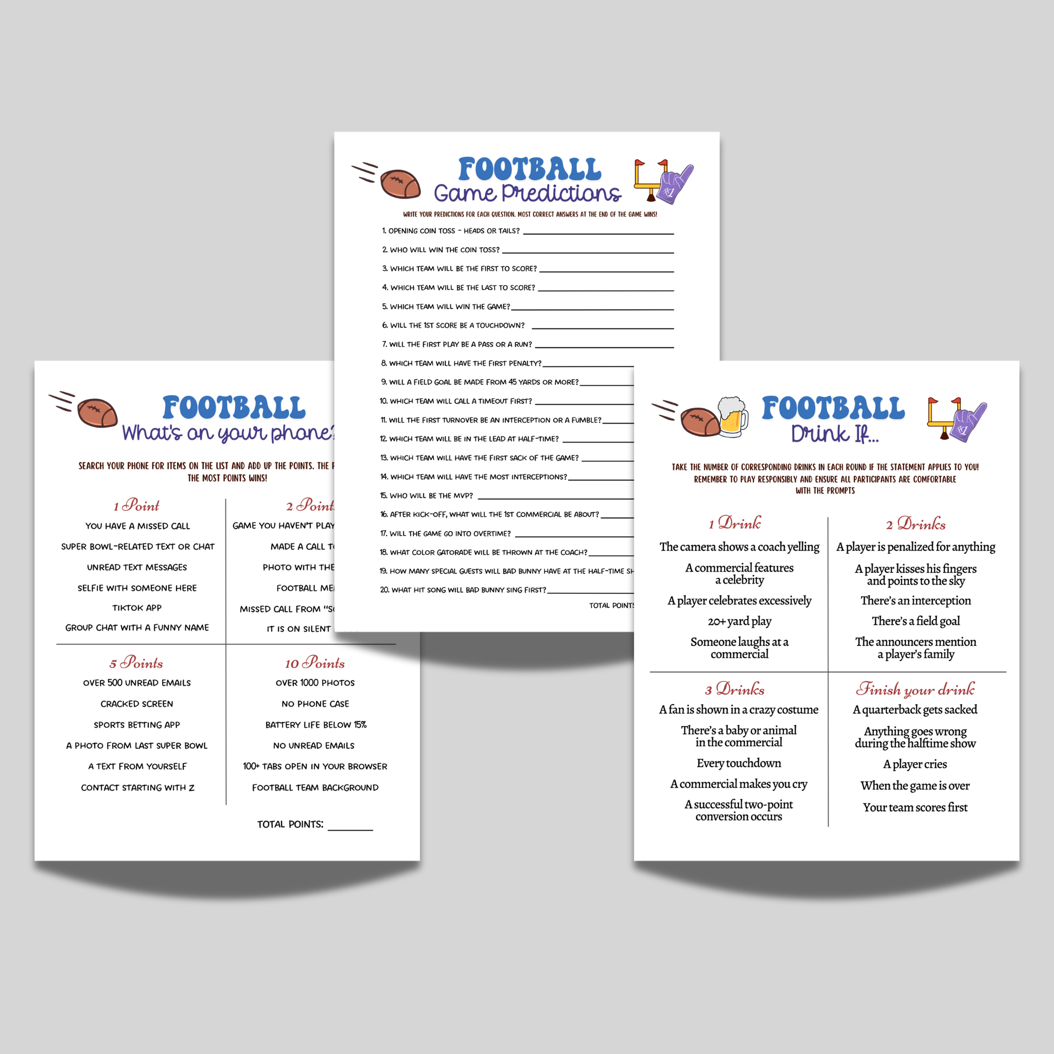 Football Party Games Printable 2026 Super Bowl Activity – Scribbled LLC