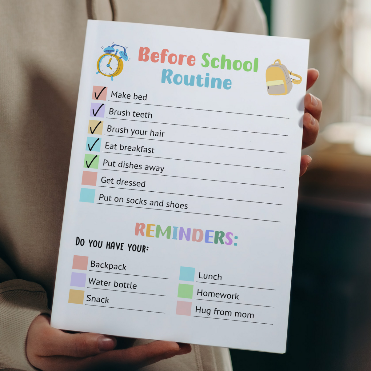 Printable Before School Checklist, Editable Morning Reminders for Kids ...