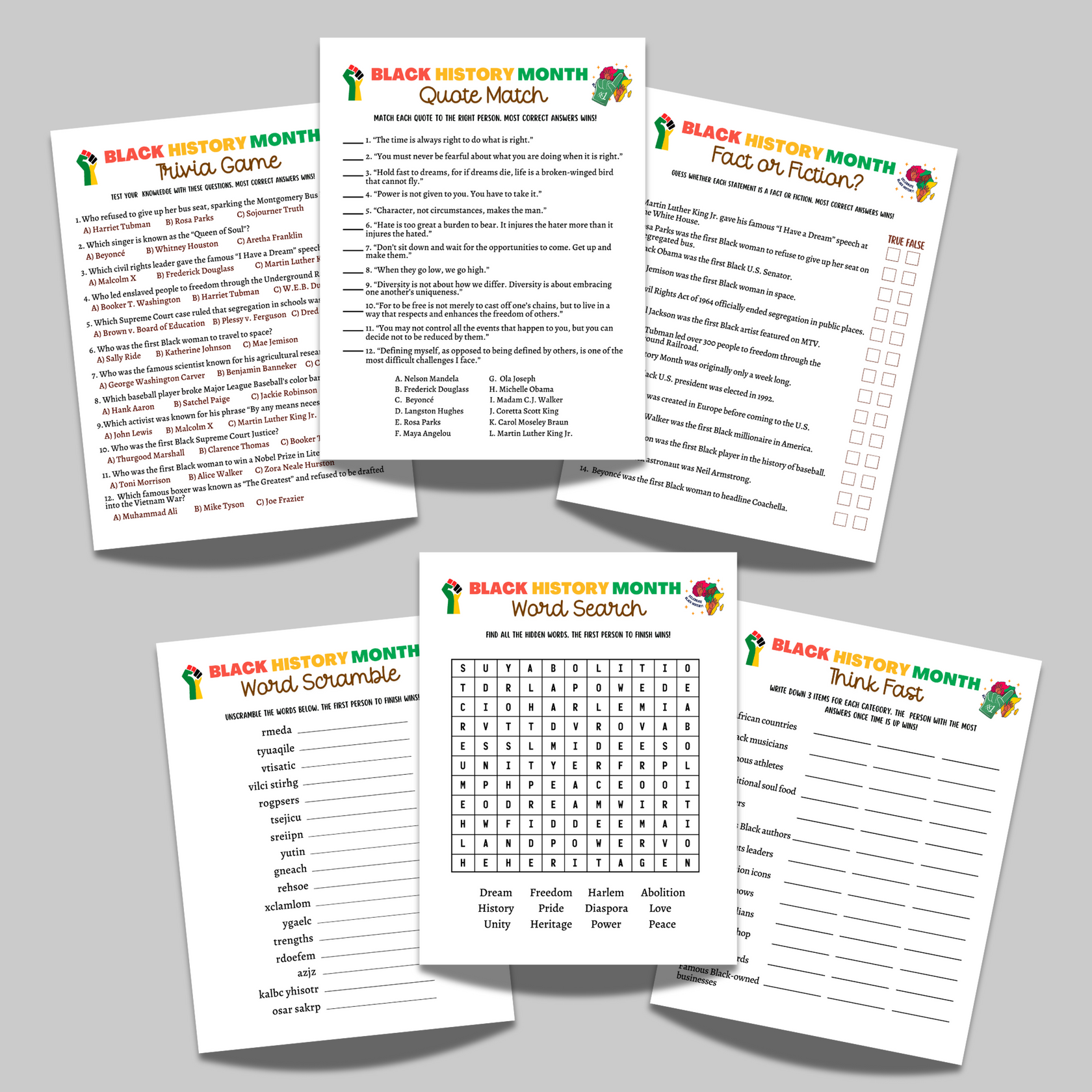 Black History Month Games Printable, African American Historical Celeb ...
