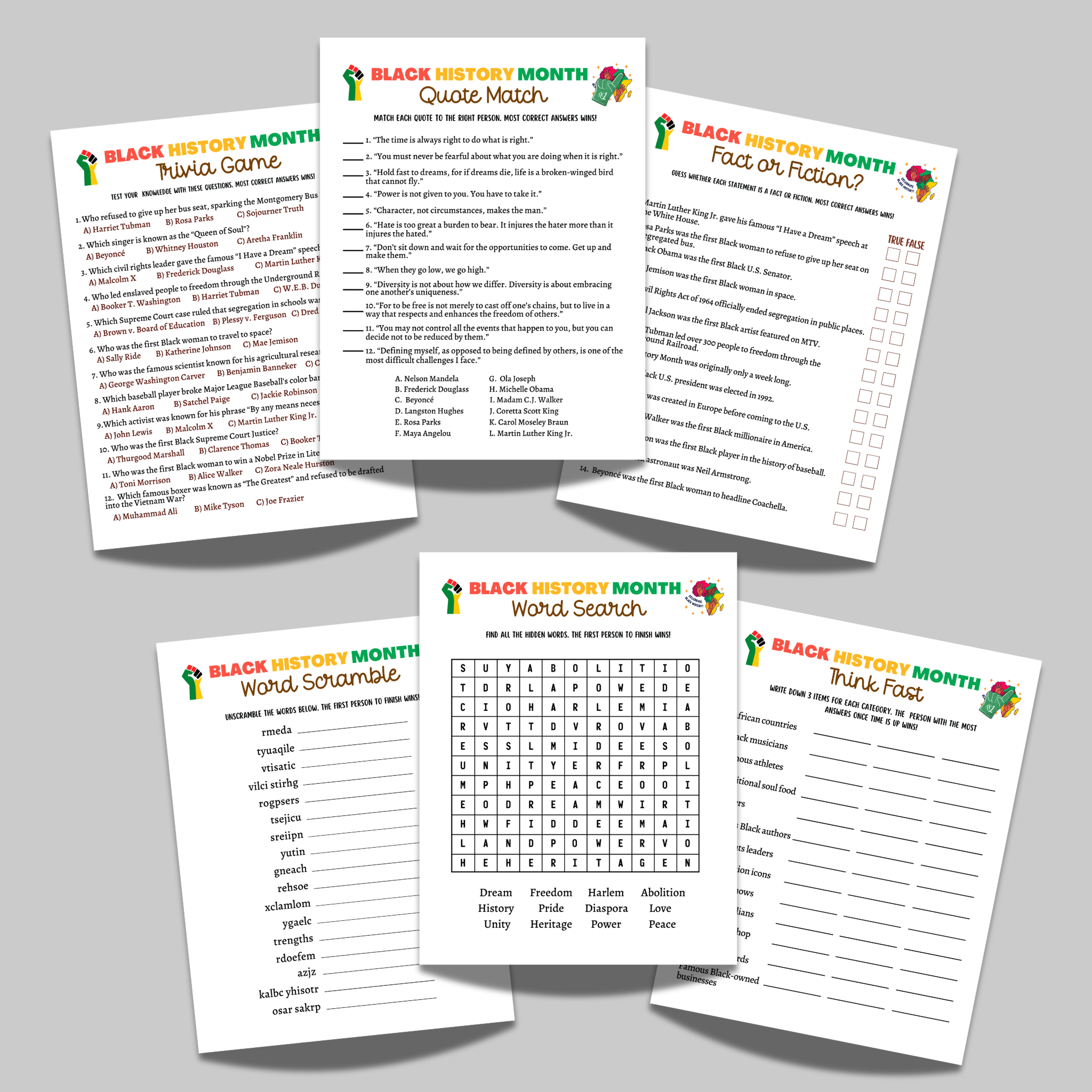 Black History Month Games Printable, African American Historical Celeb ...
