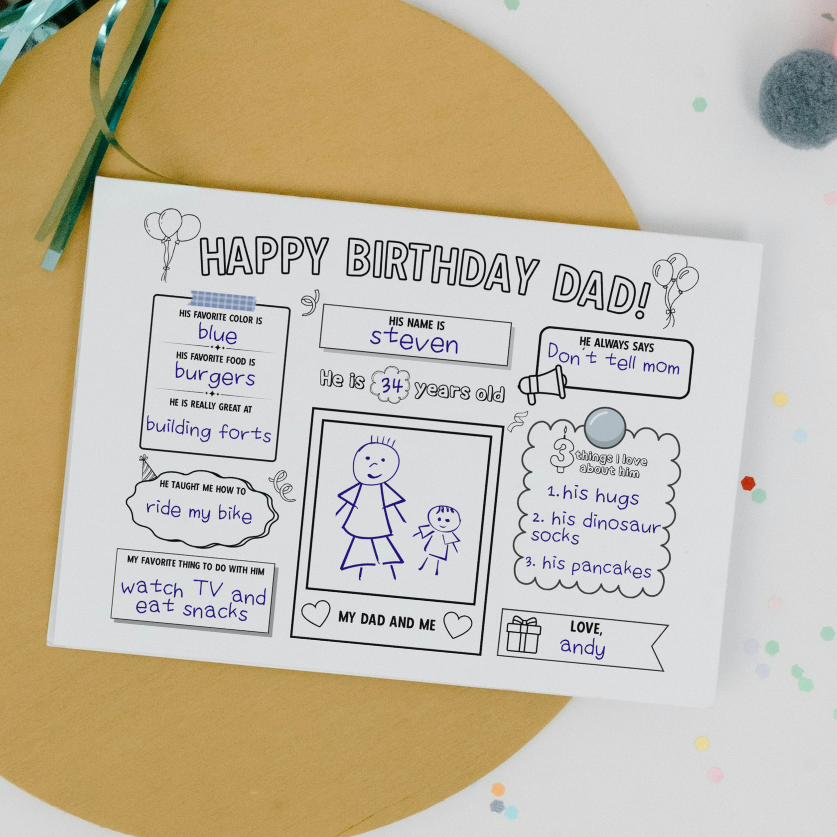Happy Birthday Dad Coloring Page Printable, DIY Personalized Gift from ...
