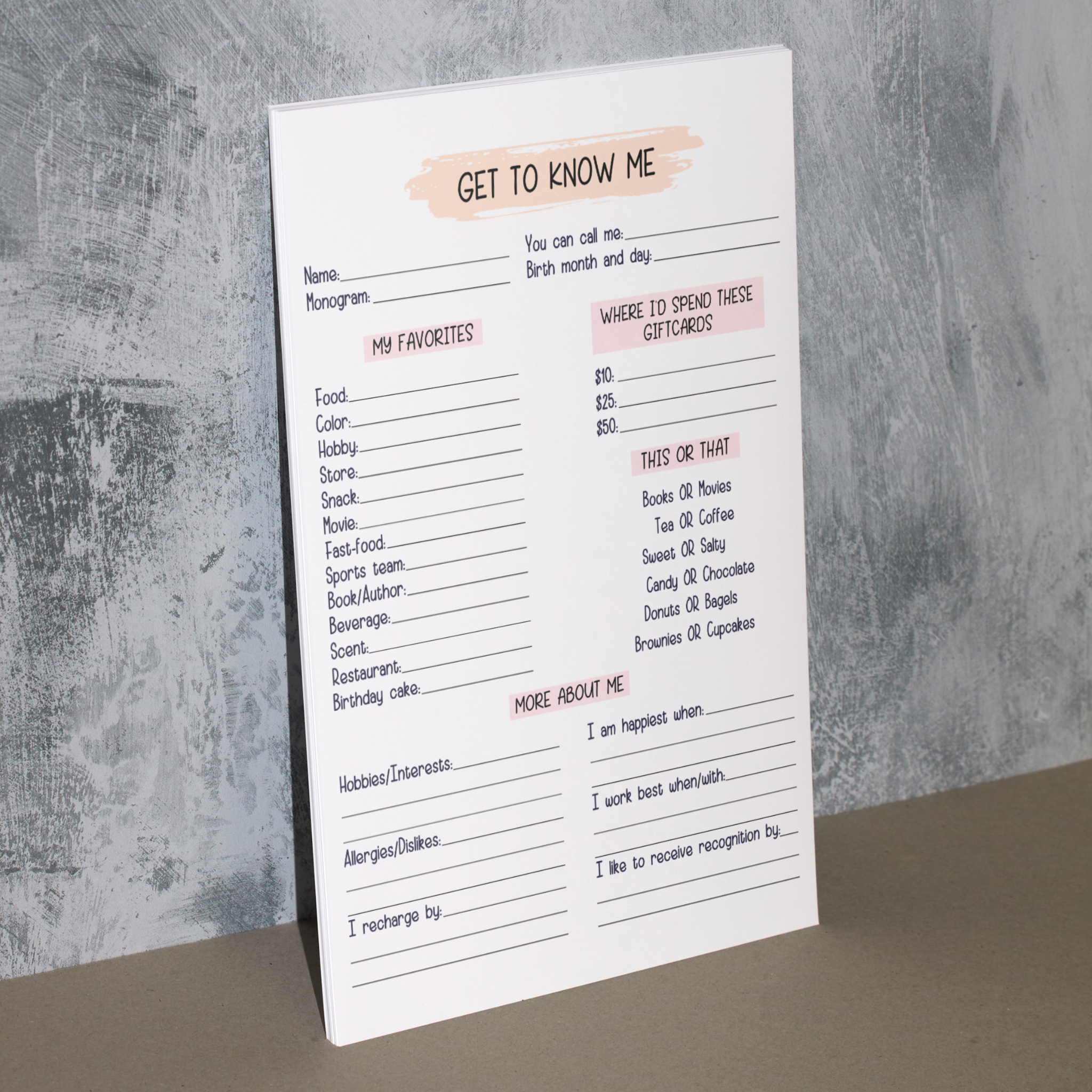 Coworker Questions Printable, All About Me Employee Survey – Scribbled LLC