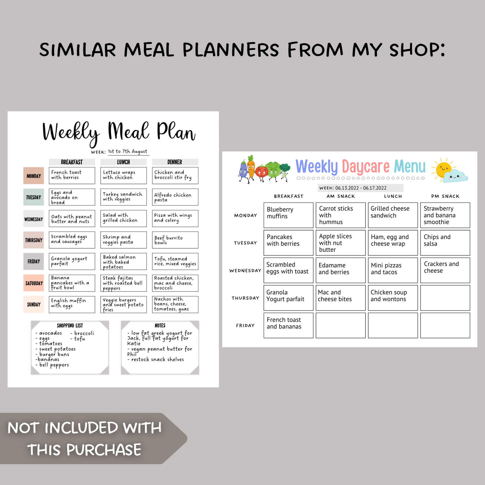 School Lunch Meal Planner Printable, Editable Lunch Menu Kids ...