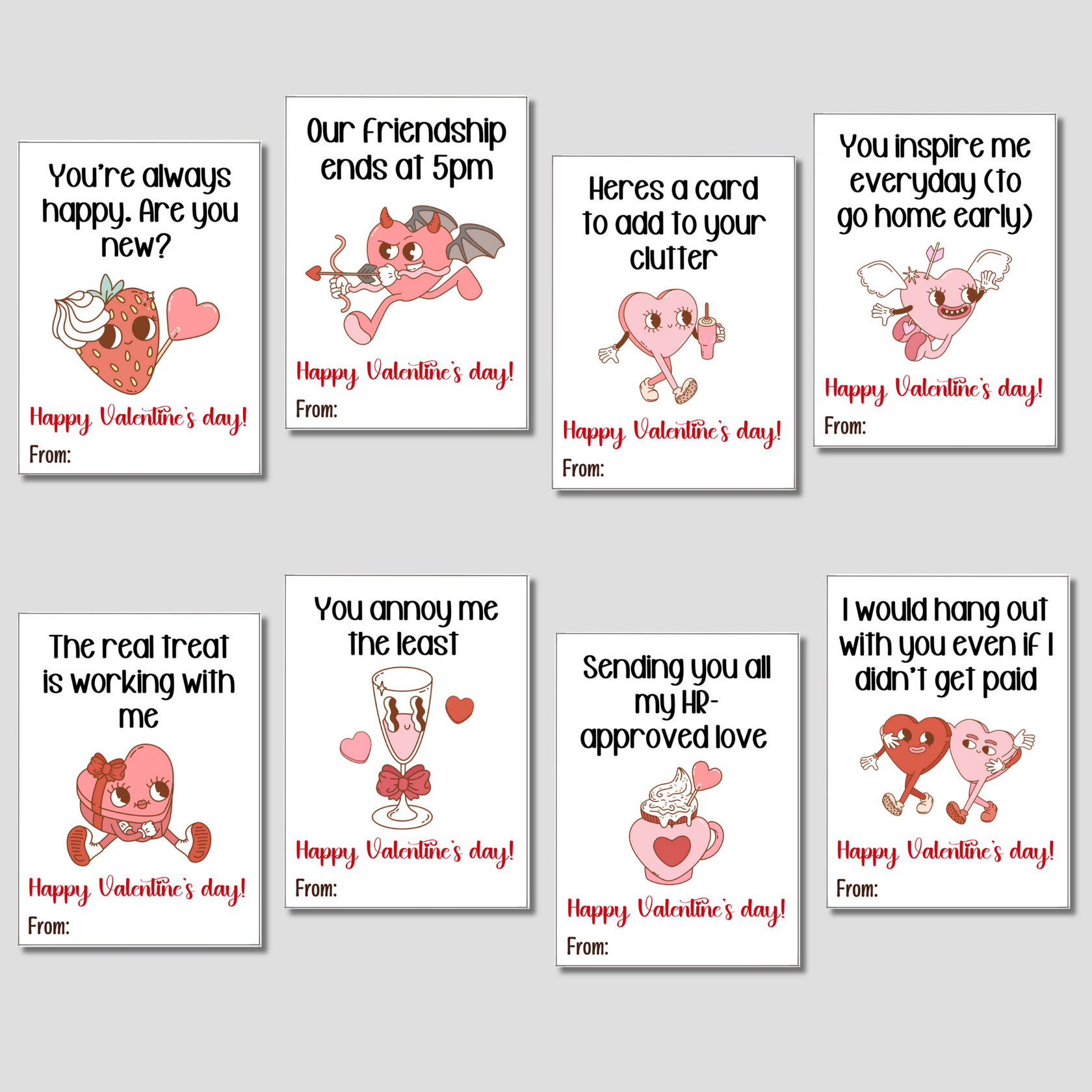 Funny Coworker Valentine's Day Retro Cards Printable, Workplace Office ...