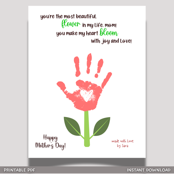 Mothers Day Handprint Flower Craft for Kids Printable, Card Art Activi ...