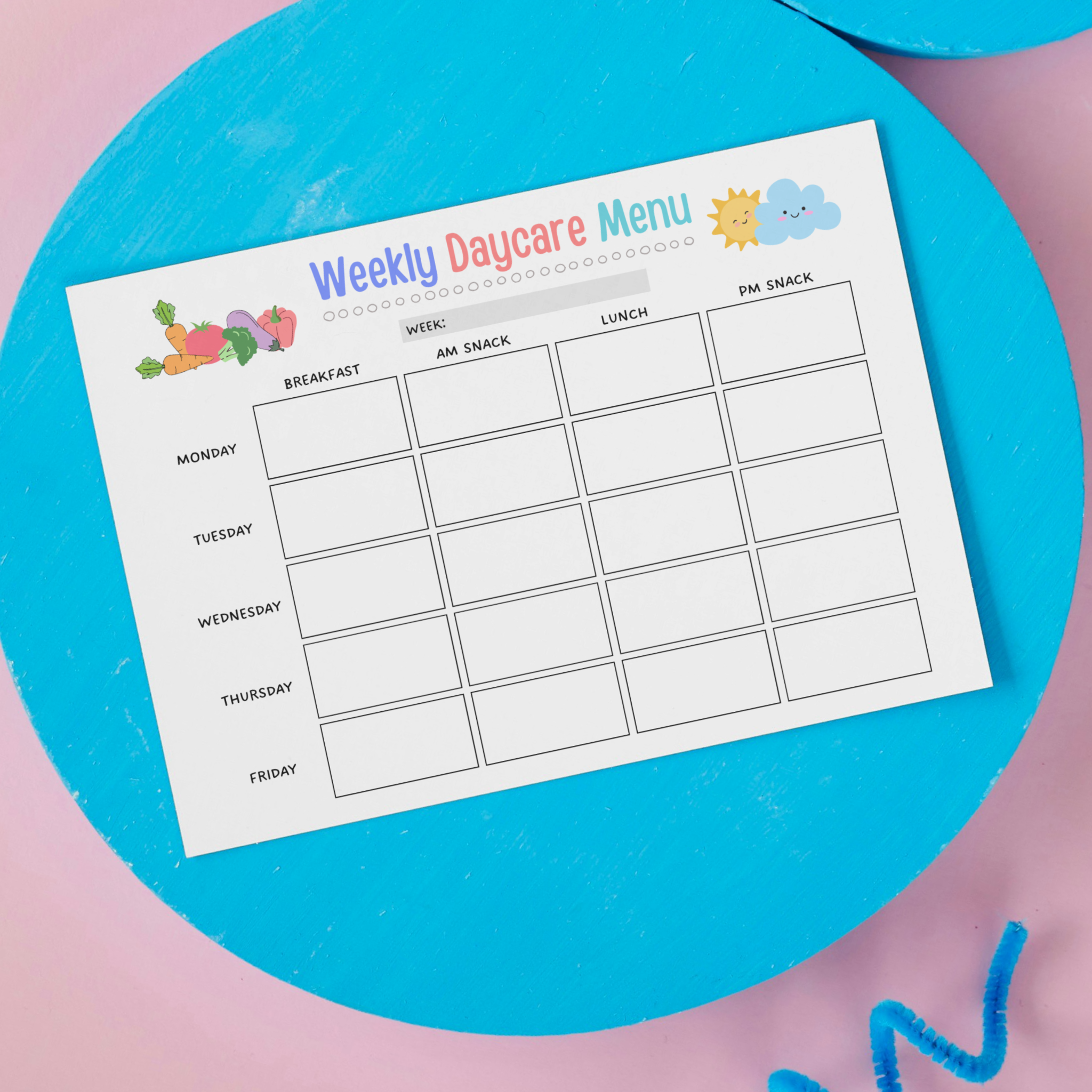 Daycare Weekly Menu Printable, Editable Meal Planner – Scribbled LLC