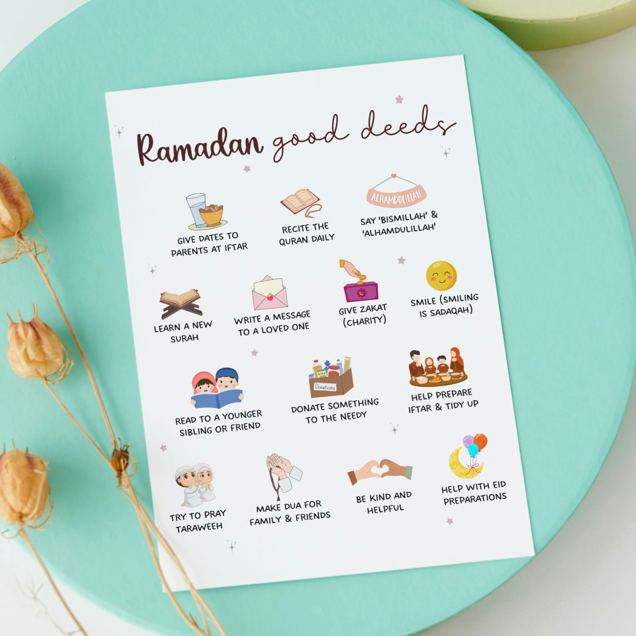 Ramadan Good Deeds Poster Printable, Islamic Wall Art For Kids ...