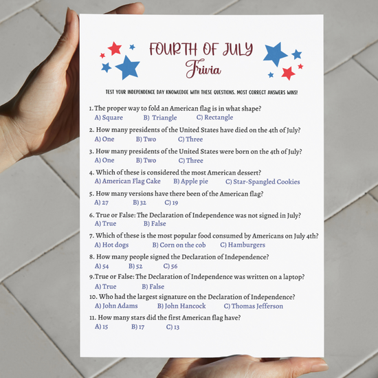 July 4th Trivia Game Printable, Family Activity Adults & Kids ...