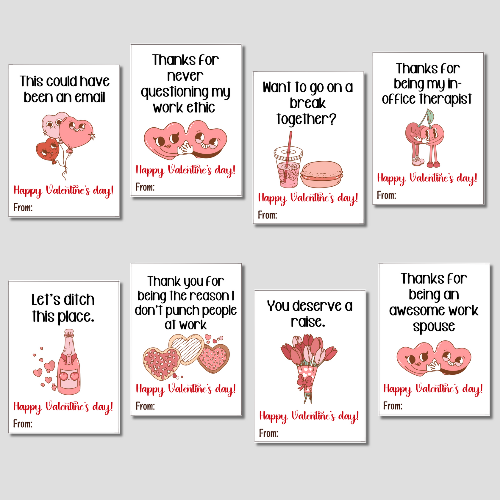 Funny Coworker Valentine's Day Retro Cards Printable, Workplace Office ...