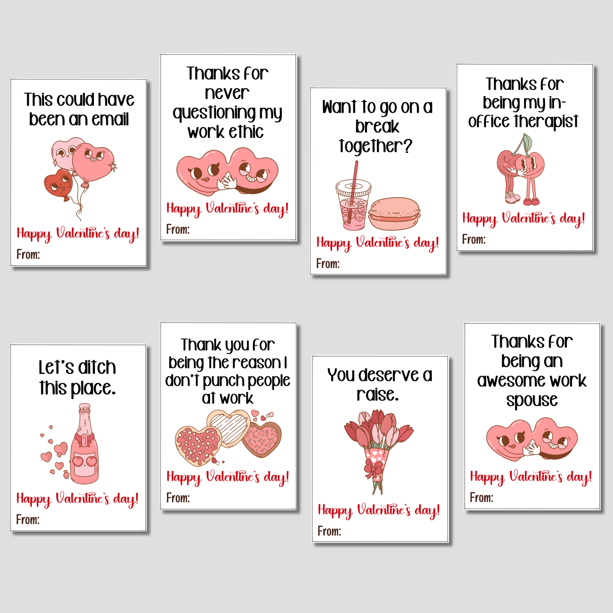 Funny Coworker Valentine's Day Retro Cards Printable, Workplace Office ...
