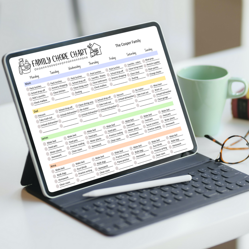 Family Chore Chart Printable, Editable Weekly Household Calendar Sched ...