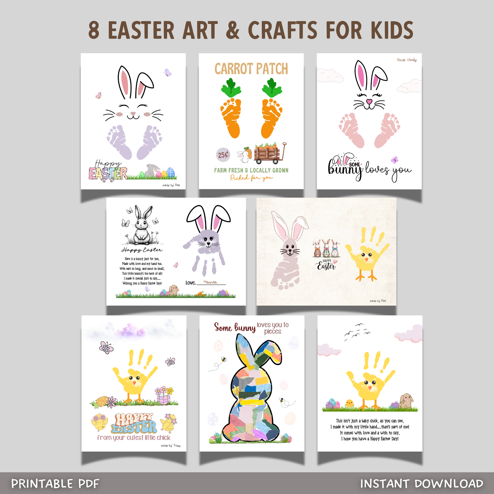 Easter Handprint Footprint Crafts for Kids Printable, DIY Card Wall Ar ...