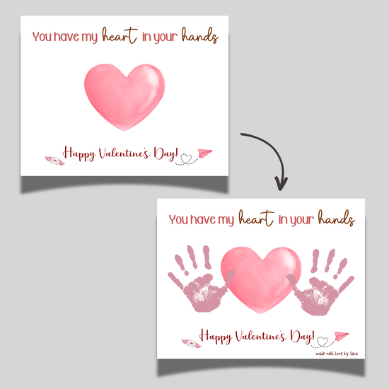 Valentines Handprint Holiday Crafts Printable, DIY Heart Art for Kids ...