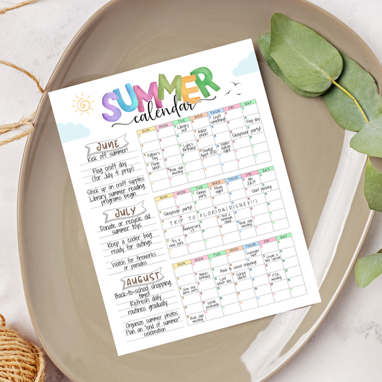 Summer Monthly Calendar Poster Printable, Family Planner Schedule ...