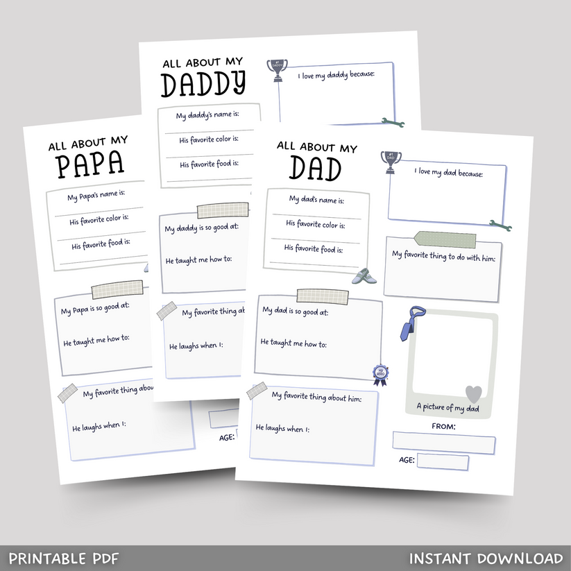 All About My Dad Printable, Fathers Day Questionnaire Gift Idea from K ...
