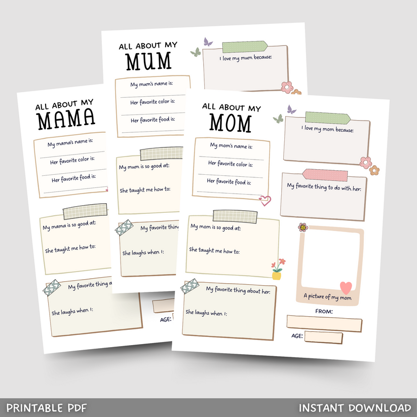 All About My Mom Survey Printable, Mothers Day Gift Idea – Scribbled LLC
