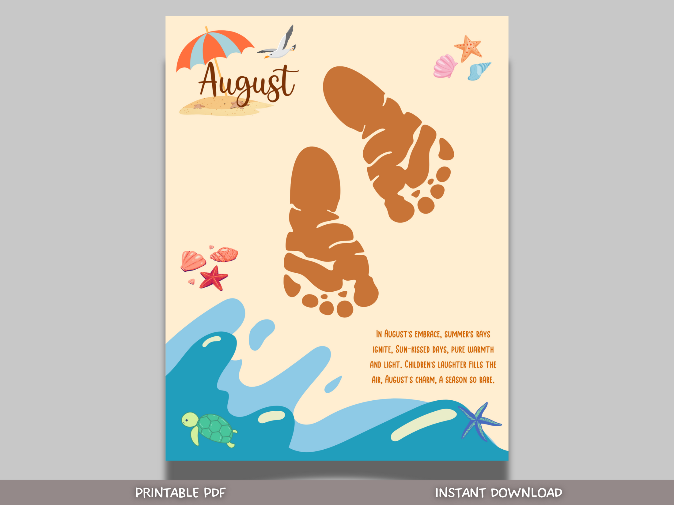 August Handprint Footprint Crafts Printable, DIY Summer Art for Kids ...
