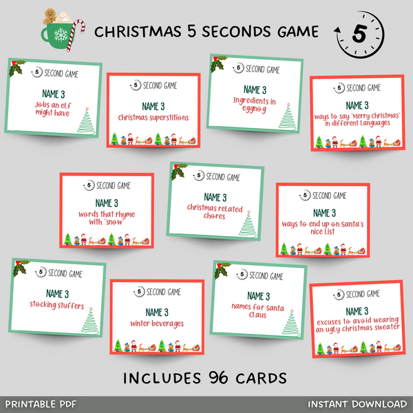 Christmas 5 Second Game Printable Party Game Adults & Kids – Scribbled LLC