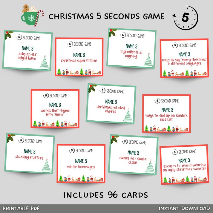 Christmas 5 Second Game Printable Party Game Adults & Kids – Scribbled LLC