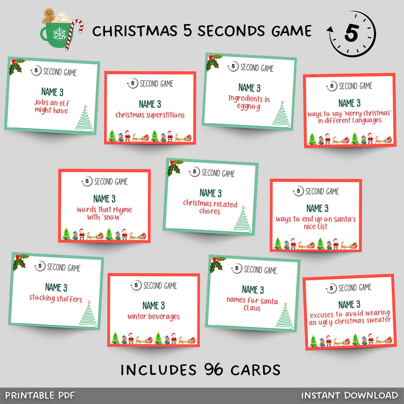 Christmas 5 Second Game Printable Party Game Adults & Kids – Scribbled LLC