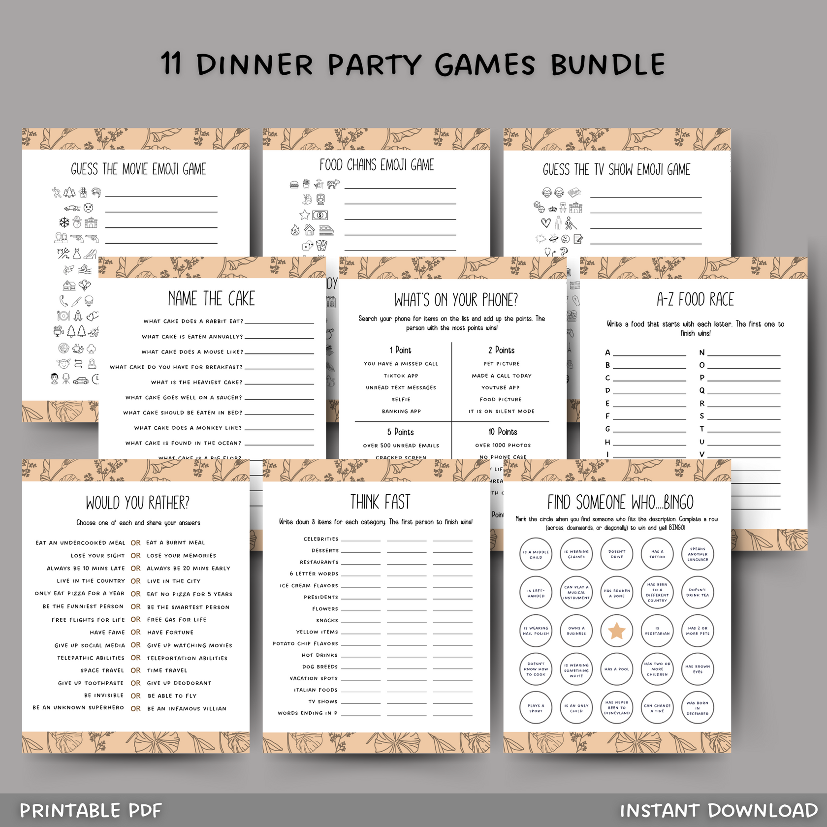 Dinner Party Games Printable, Icebreaker Questions, Adult Party Fun Co ...