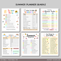 Editable Summer Planner, Printable Chore Charts & Checklists For Kids ...