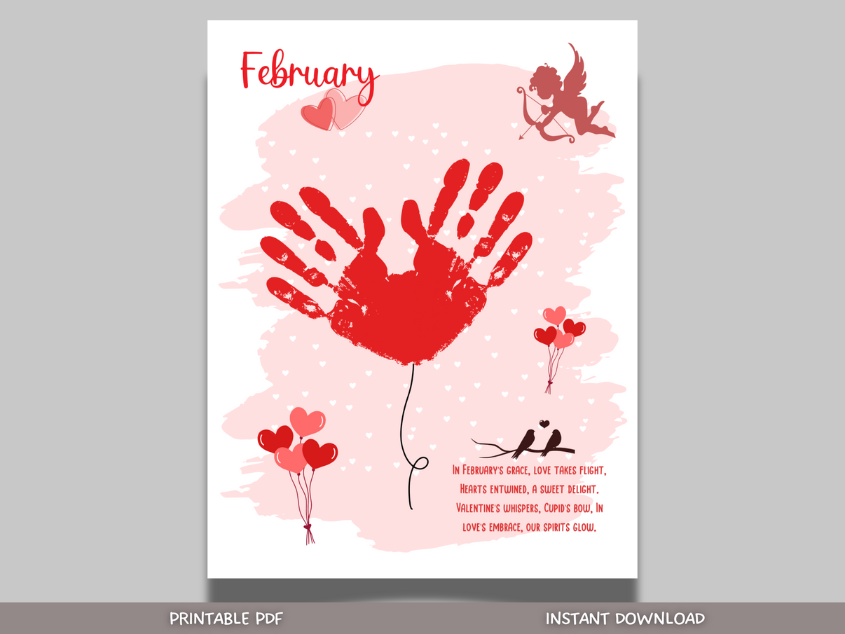 February Handprint Footprint Crafts Printable, DIY Valentines Day Art ...