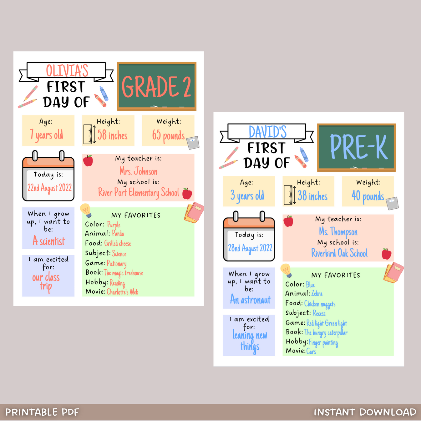 First and Last Day of School Signs Printable, Back to School Questionn ...