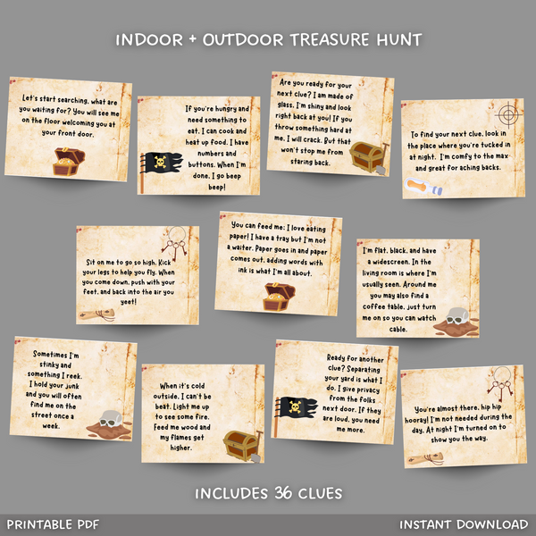 Indoor & Outdoor Treasure Hunt For Kids, Scavenger Hunt Clues Printabl ...
