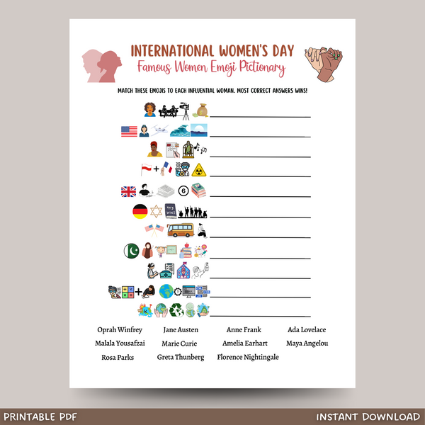 International Women's Day Emoji Pictionary Game Printable – Scribbled LLC
