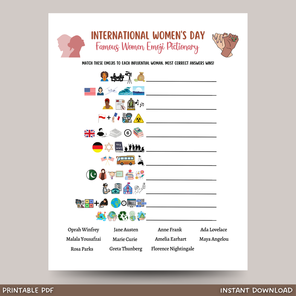International Women's Day Emoji Pictionary Game Printable – Scribbled LLC
