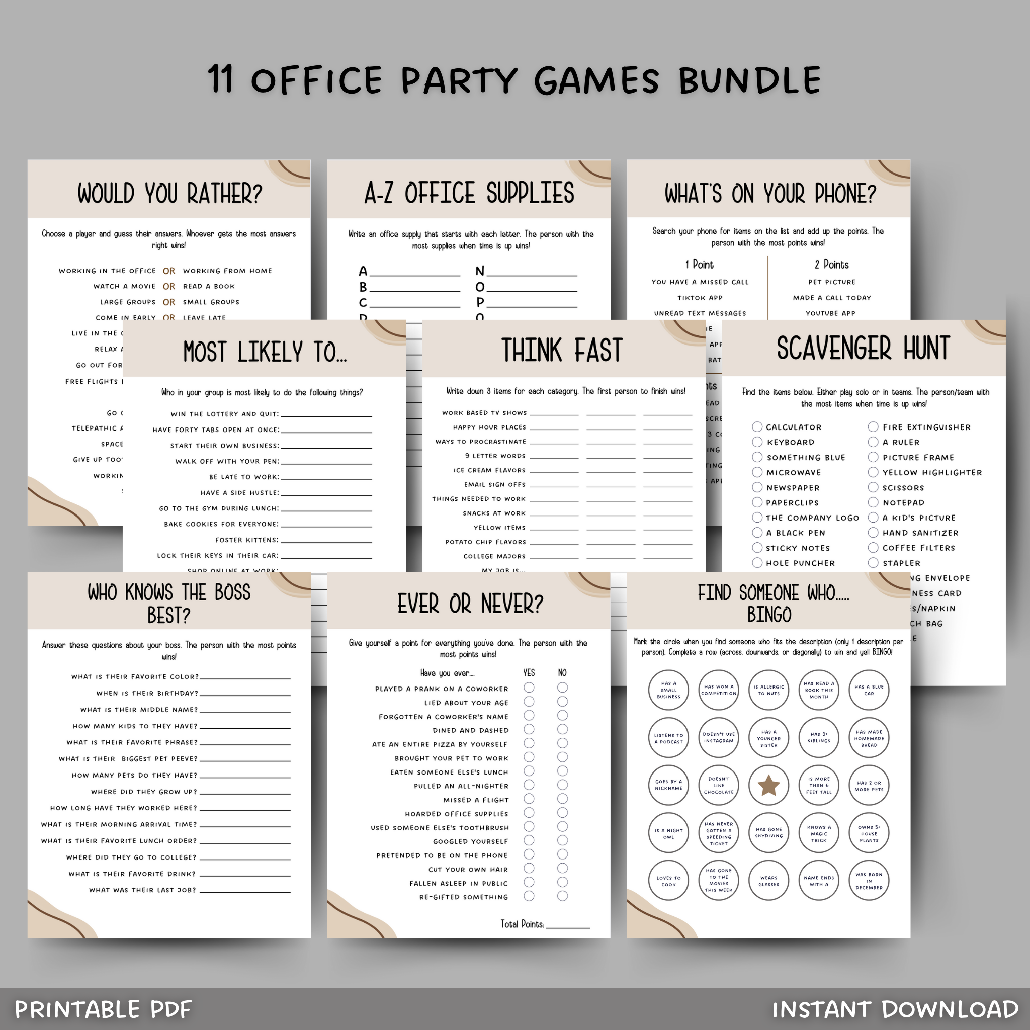 Office Party Games Printable, Work Icebreakers, Team Building Happy Ho ...