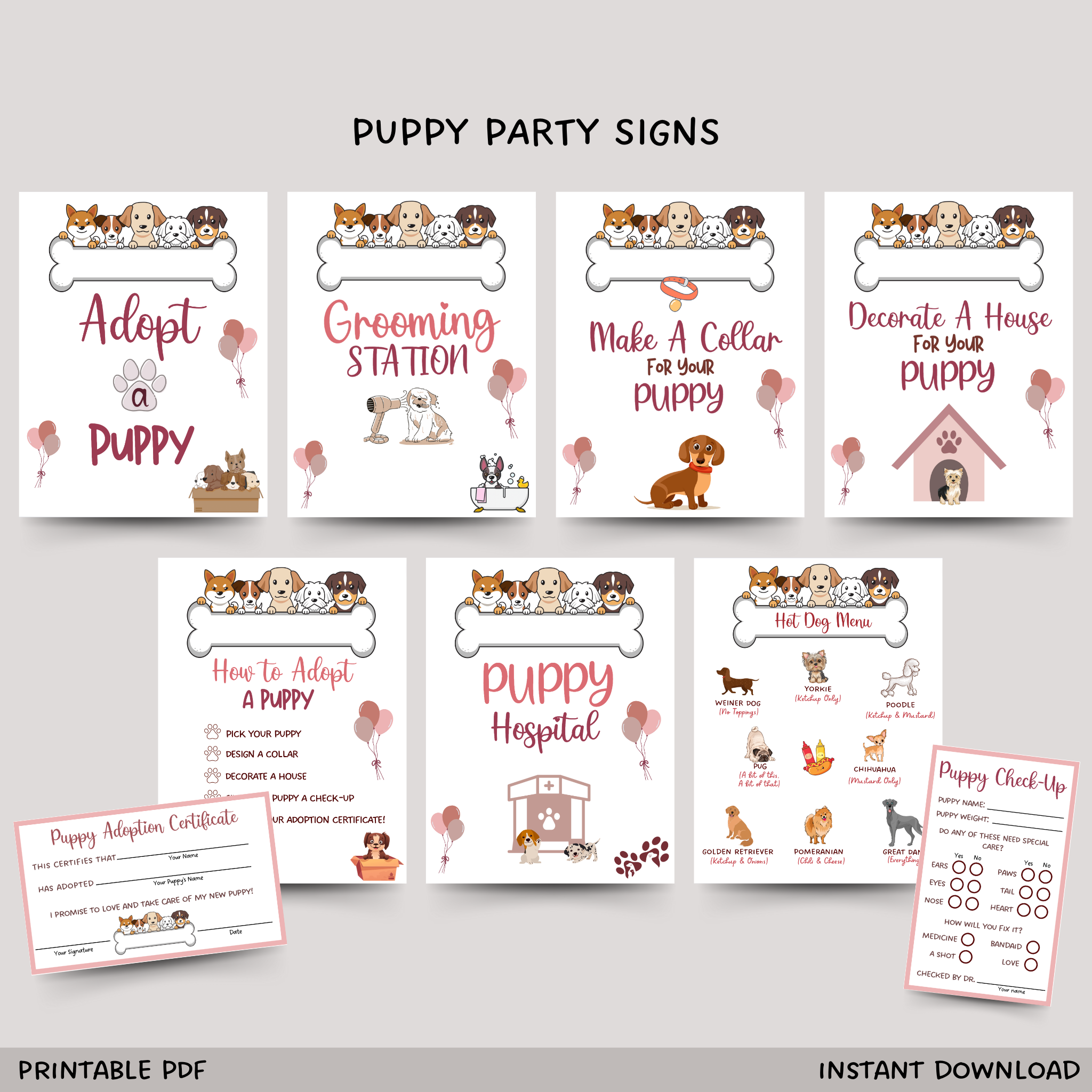 Puppy Party Signs Printable, Adopt a Puppy Dog Lover Birthday Games ...