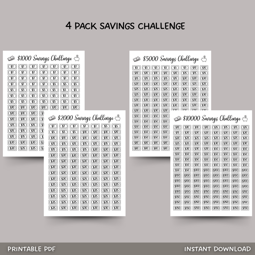 Savings Challenge Printable, 1K 2K 5K 10K Money Savings Goal Tracker ...