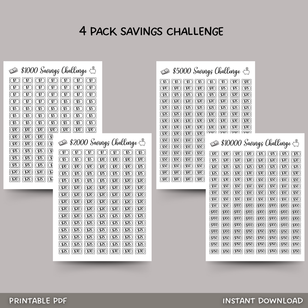 Savings Challenge Printable, 1K 2K 5K 10K Money Savings Goal Tracker ...