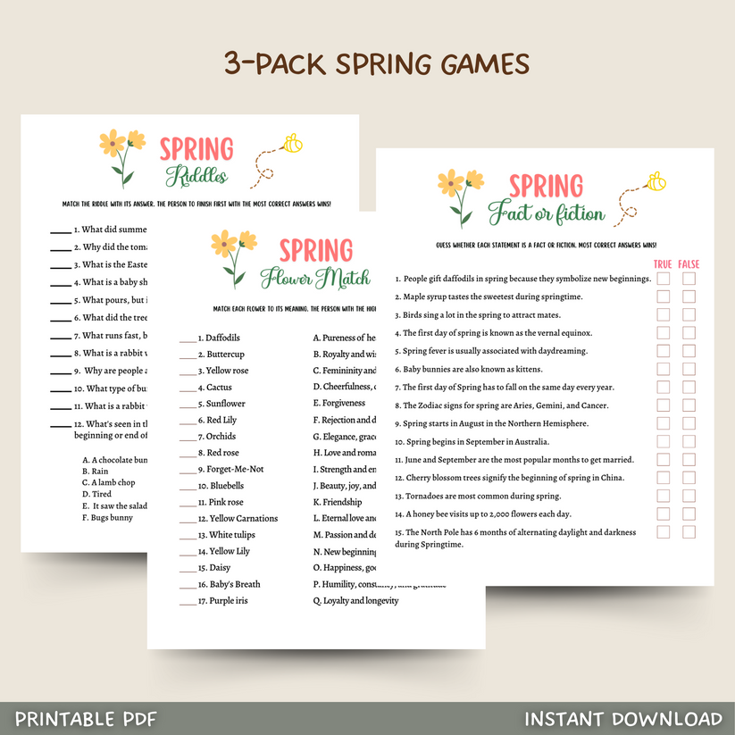 Spring Riddles Game Printable, Fact or Fiction Trivia Party Game ...