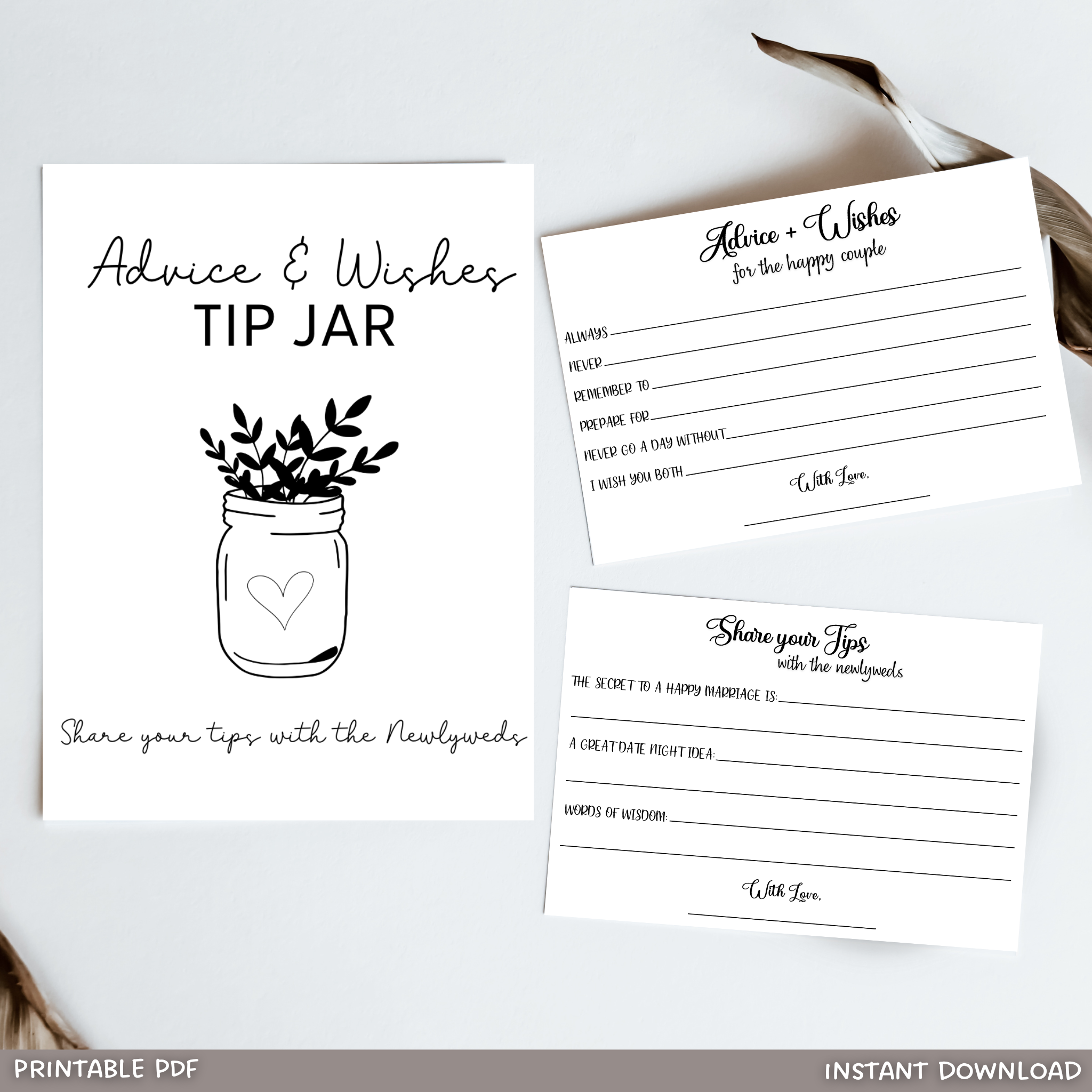 Wedding Advice Bride & Groom Well Wishes Cards Printable – Scribbled LLC