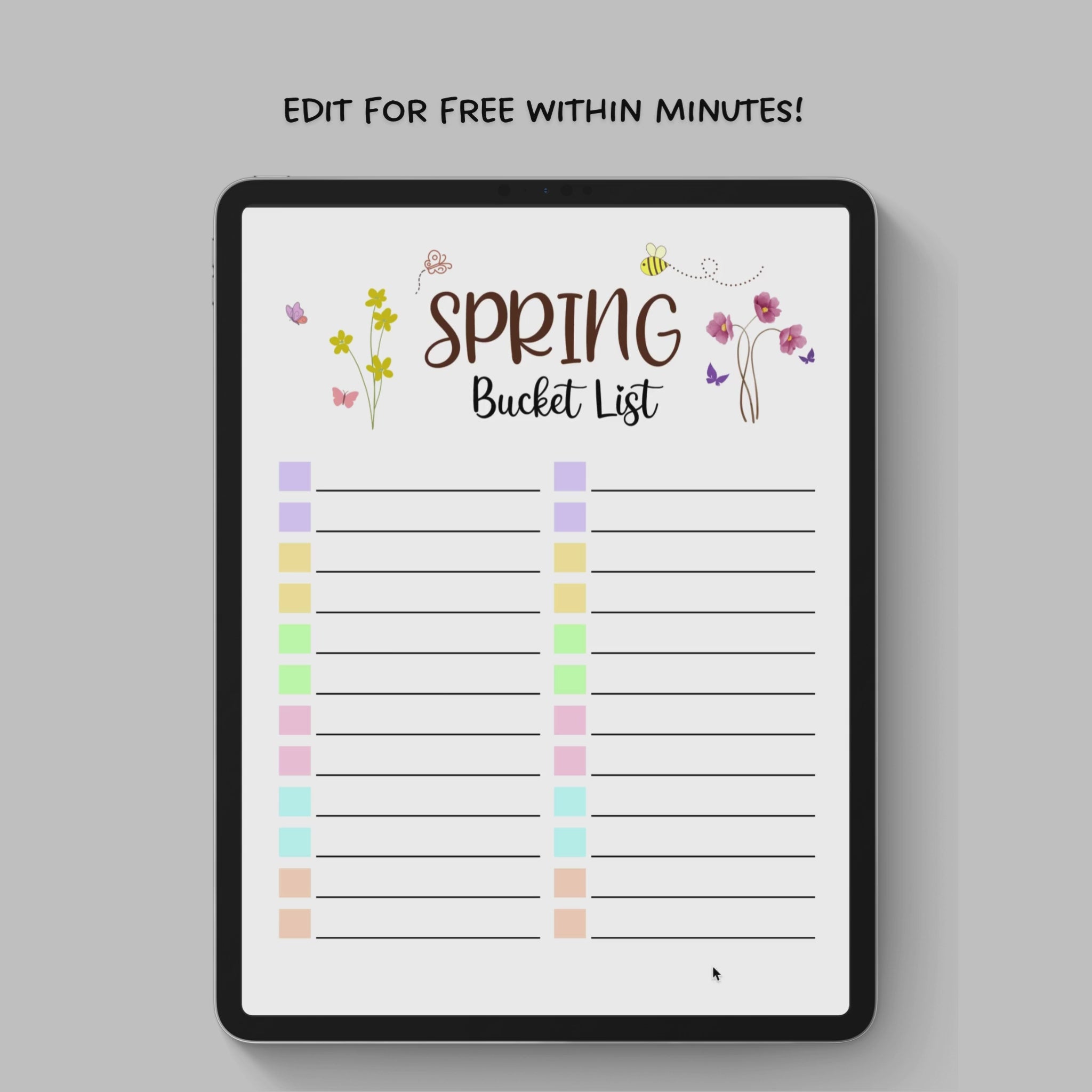 Editable Spring Bucket List, Printable Spring Activities Kids & Adults ...