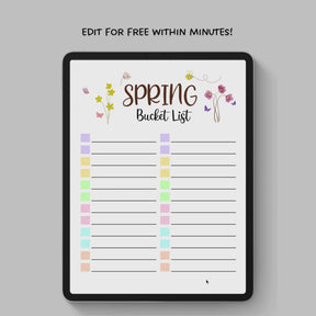 Editable Spring Bucket List, Printable Spring Activities Kids & Adults ...