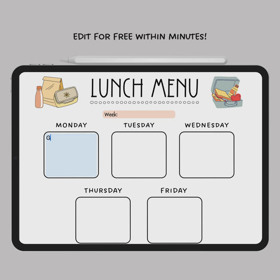 School Lunch Meal Planner Printable, Editable Lunch Menu Kids ...